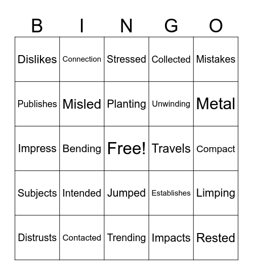 Multisyllabic Word BINGO Card