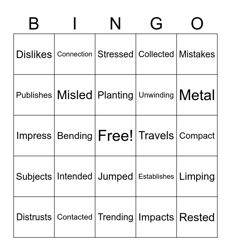 Multisyllabic Word BINGO Card