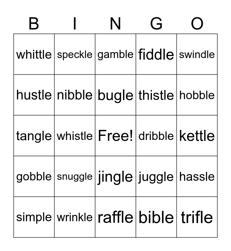 Consonant -le Words Bingo Card