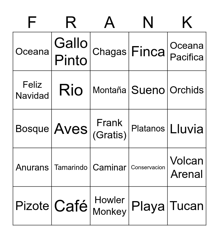 Costa Rica UCEAP Bingo Card