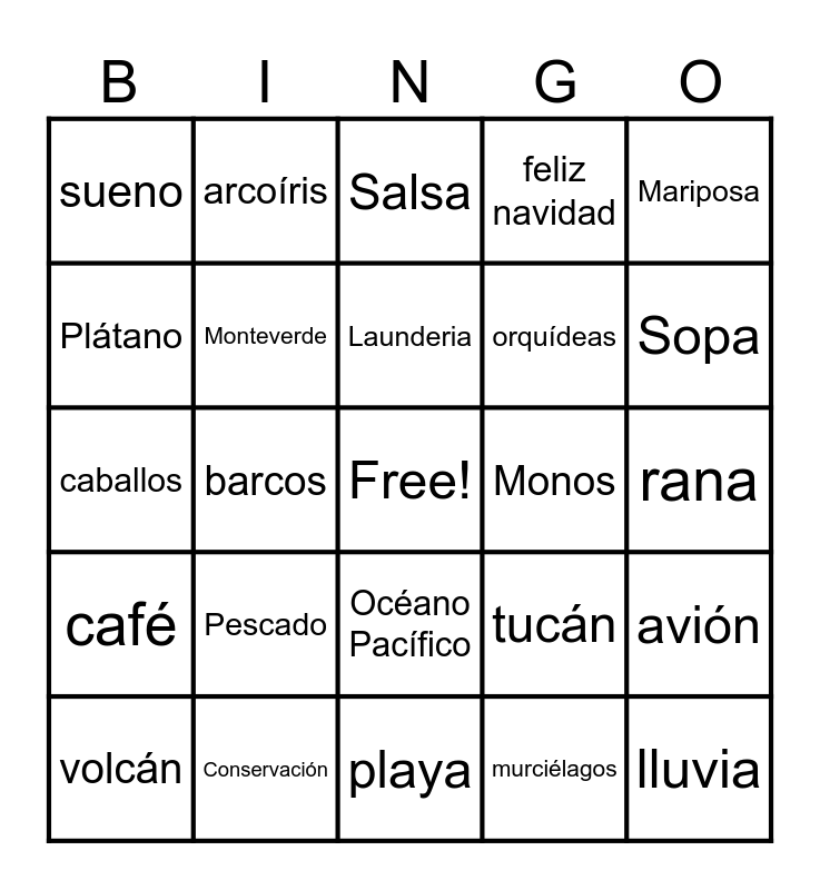 UCEAP COSTA RICA Bingo Card