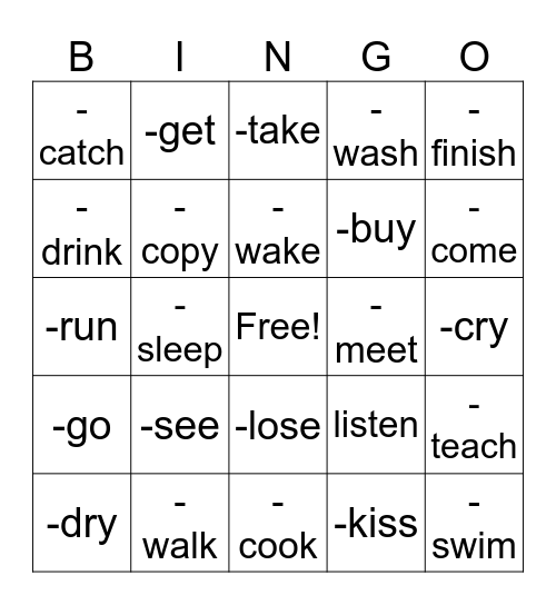 Present Simple Bingo Card
