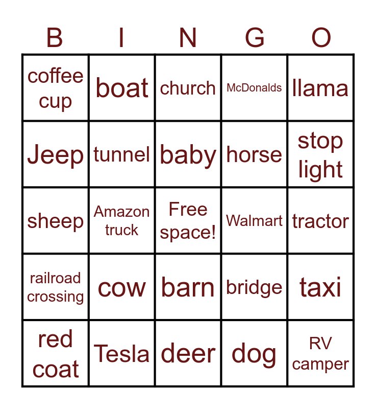 Train Bingo Card