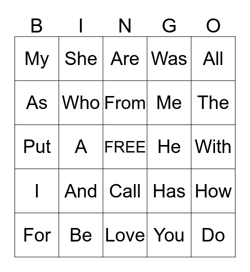 Red Word Bingo Card