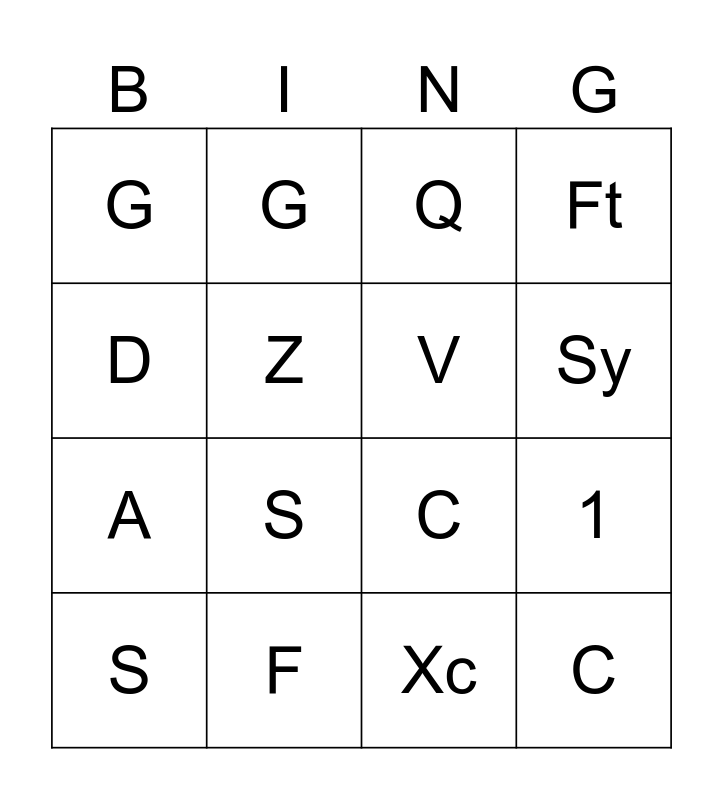 Sample Bingo Card