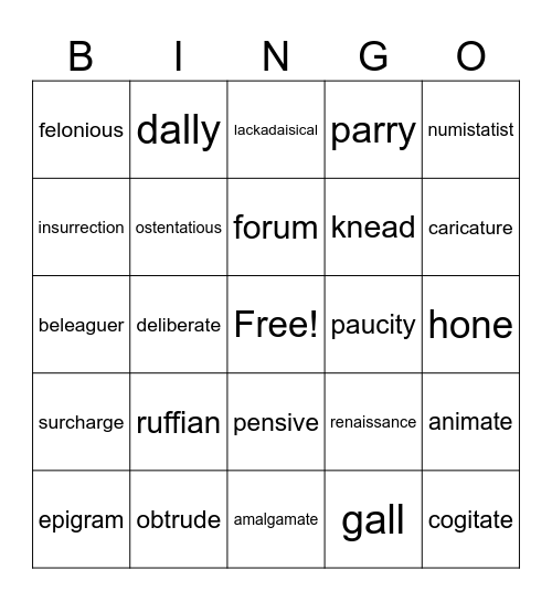 LAA Power Plus Vocab Review lesson 1-3 Bingo Card
