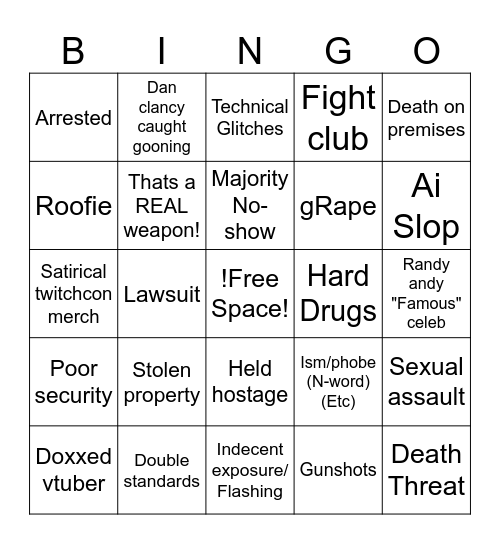 Twitchcon 2026 bingo card Bingo Card