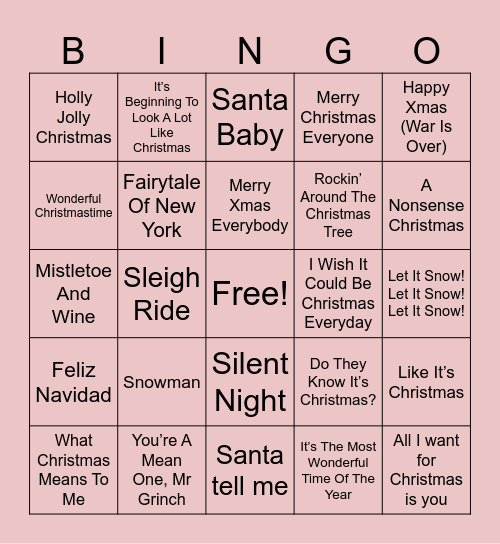 Christmas music trivia Bingo Card