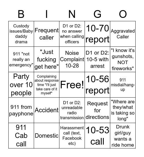 Dispatch Bingo Bingo Card