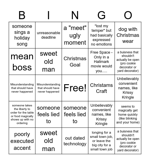 Hallmark Christmas Bingo Card