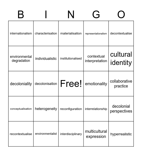 Art Vocabulary Bingo: Level 6 Bingo Card