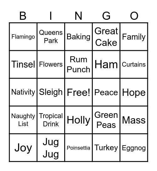 Tropical Christmas Bingo Card