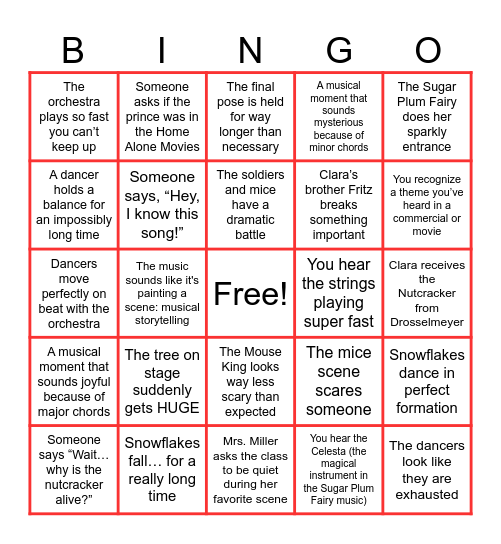 The Nutcracker Bingo Card