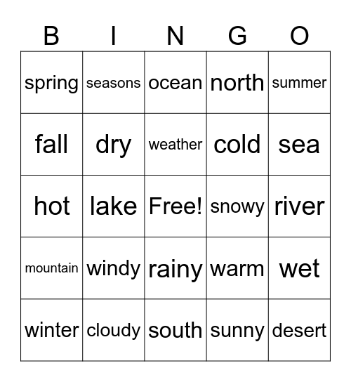 Weather Bingo Card