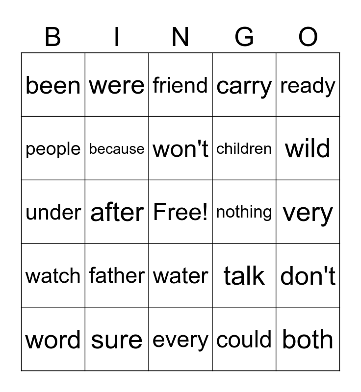 SIPPS extension Sight words Bingo Card