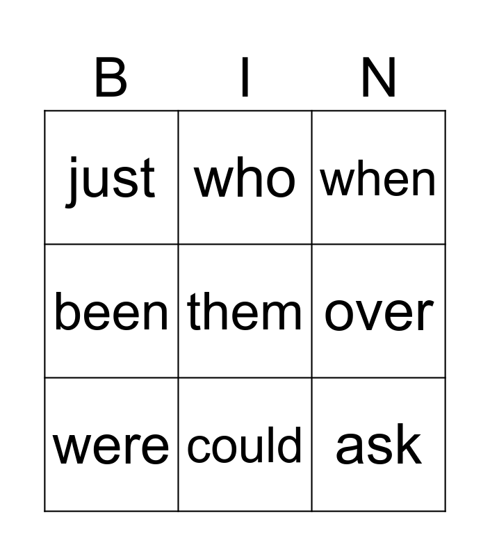Red Word Bingo Card