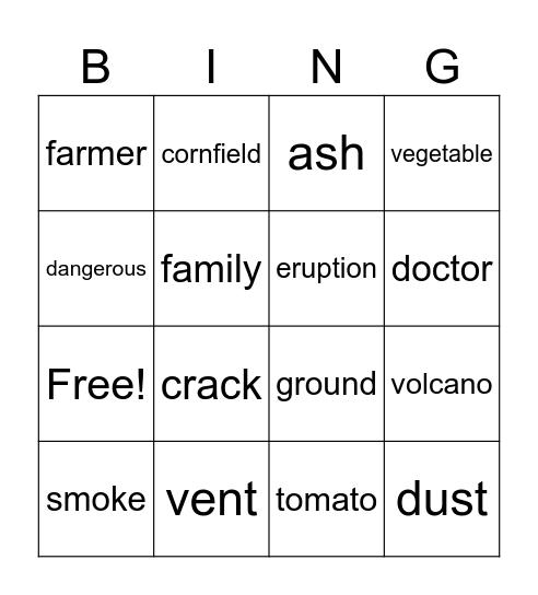 words about volcano Bingo Card
