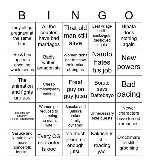 Boruto Bingoto Bingo Card