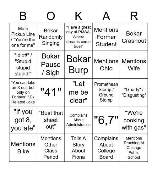 Bokar Bingo Card