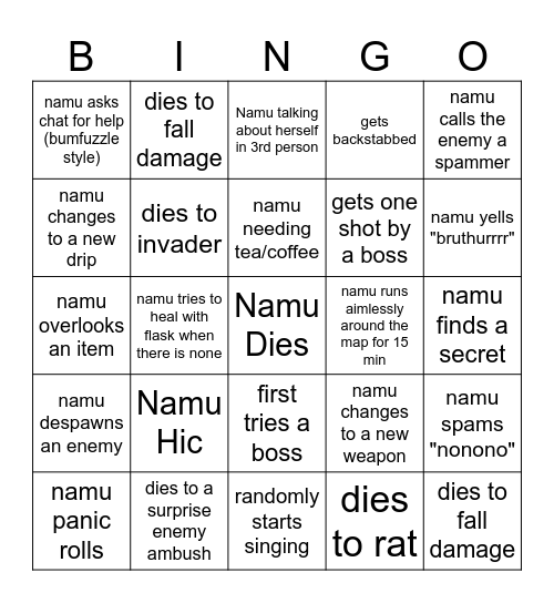 Namu Bingo Card
