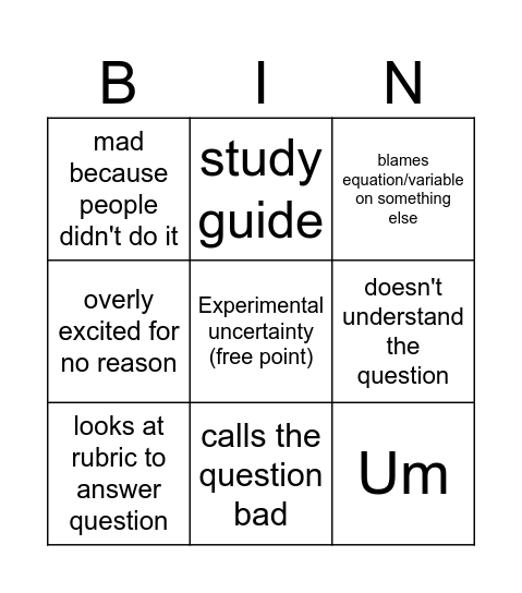 Untitled Bingo Card