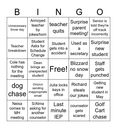 MHS Bingo Card