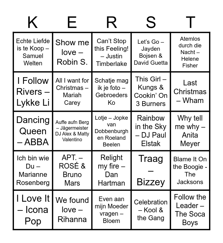 TUI KERSTSWINGO Bingo Card