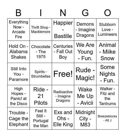 2010's Alternative Bingo Card