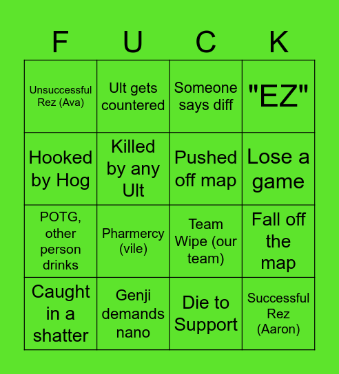 Overwatch Drinking Game Bingo Card