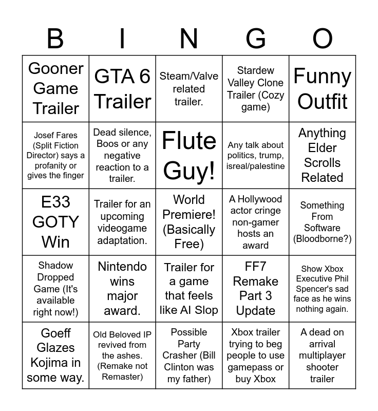 Stone Pile 2025 Game Awards Bingo Card