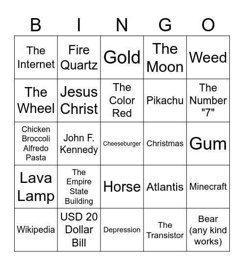 Infinite Craft Bingo Card