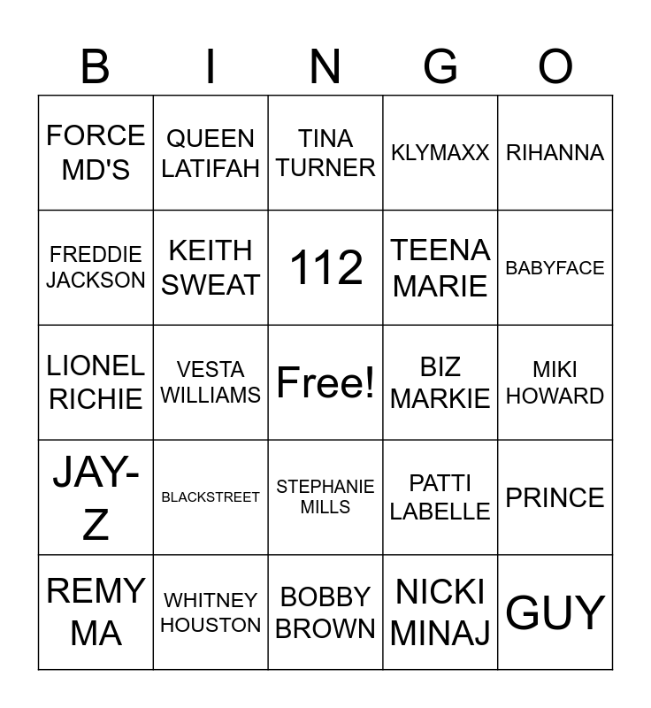 HIP HOP & R&B BINGO Card