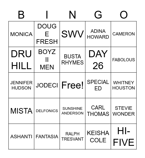 HIP HOP & R&B BINGO Card
