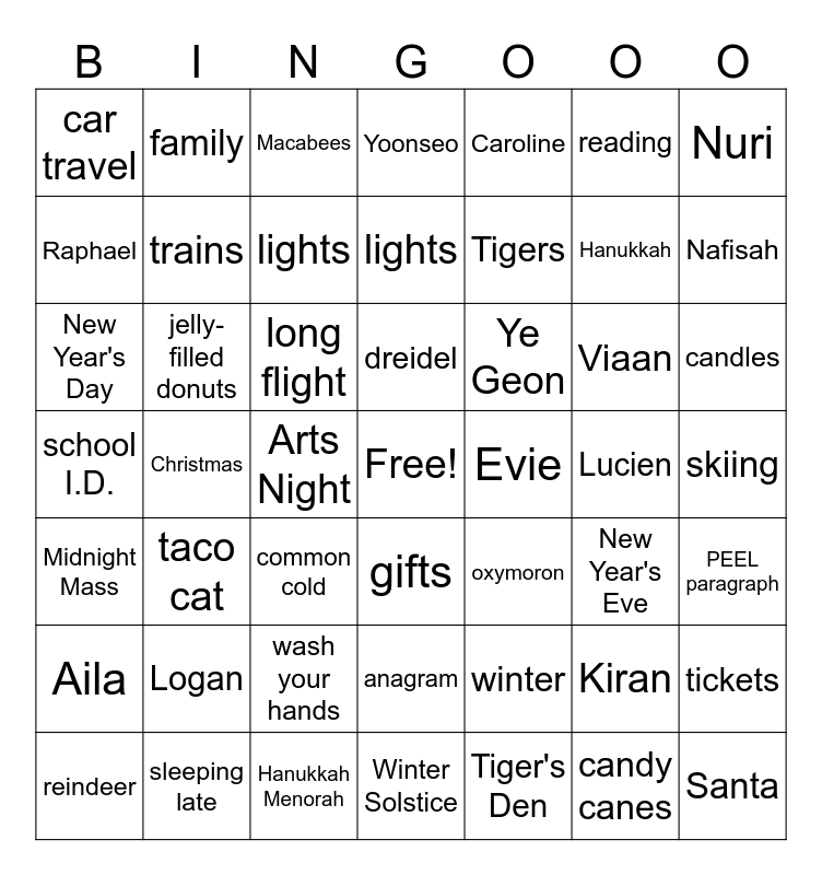 HOLIDAY Bingo for a Fun Advisory Group Bingo Card