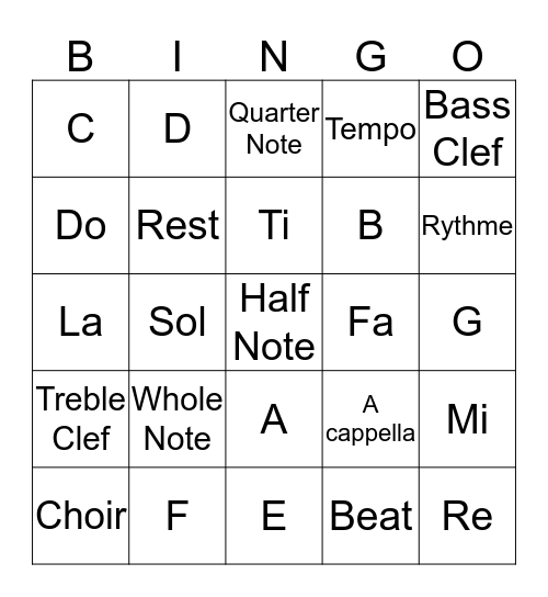 Chorus Bingo Card