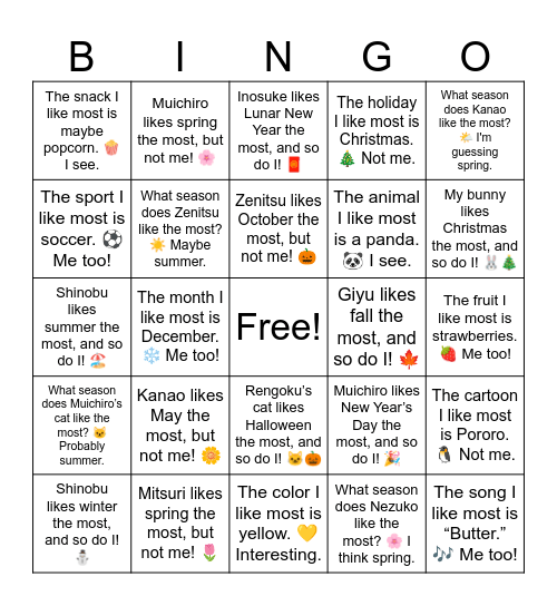 B7 L10 Review Demon Slayer Edition Bingo Card
