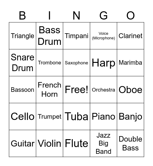Instruments Bingo Card