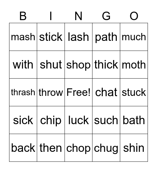 CH, SH, CK, TH BINGO Card