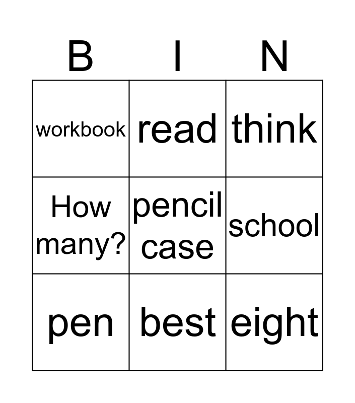 Unit 4 Bingo Card