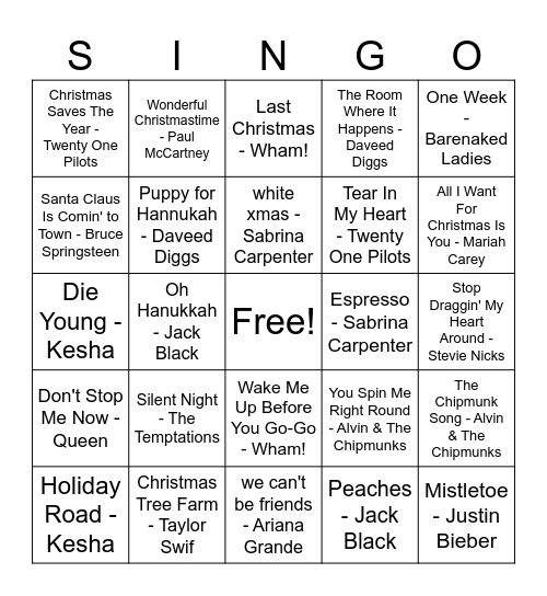 These People Also Made A Holiday Song Bingo Card