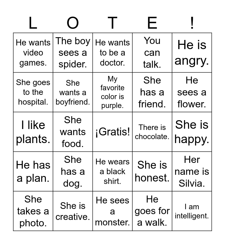 Phrase Fall Review | Spanish 1 Bingo Card