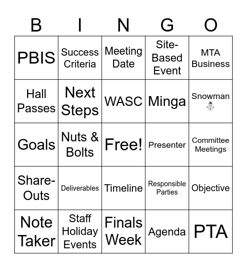 Staff meeting 12/10/25 Bingo Card