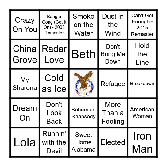 70s ROCK N ROLL Bingo Card