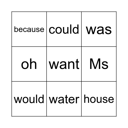 Tricky Word Bingo Card