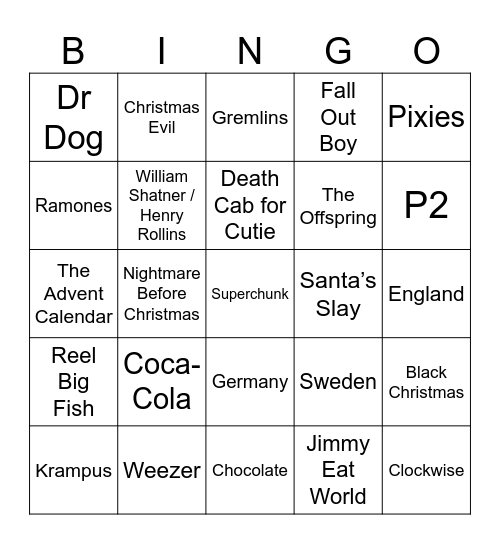 Punk Christmas, Holiday Ho Ho Horror, & Christmas Drank Bingo Card