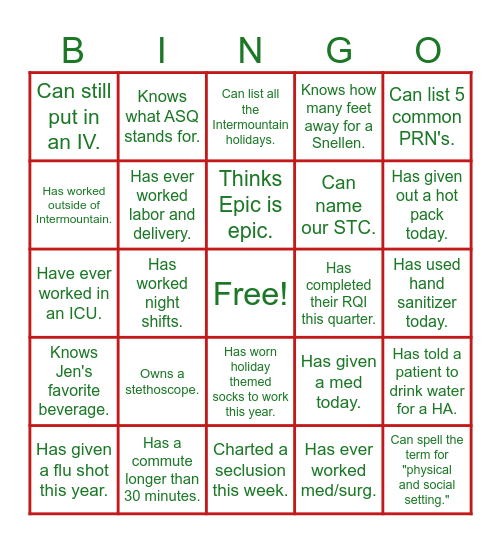 Christmas Bingo: Nursing Edition Bingo Card
