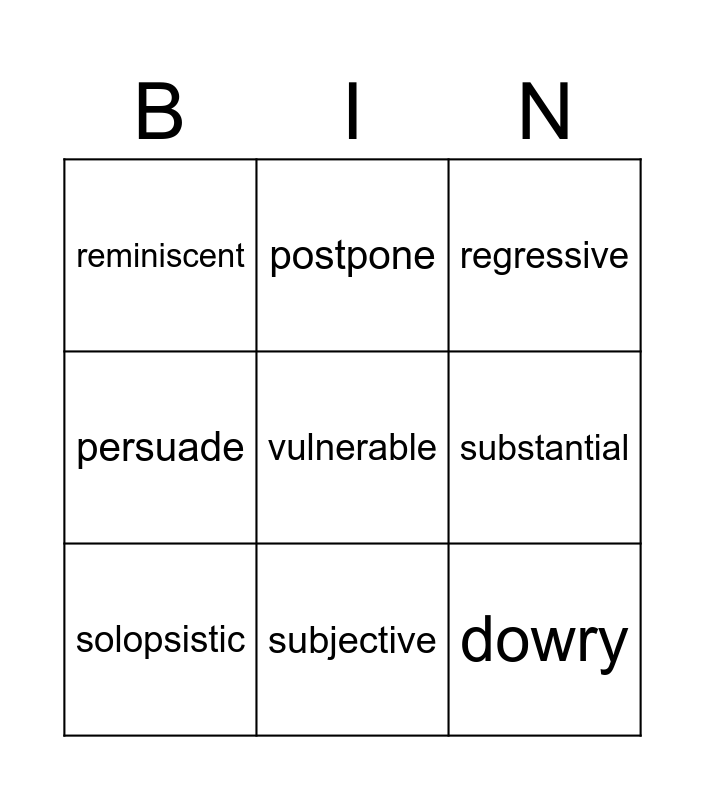 Ch 10/Assorted Bingo Card