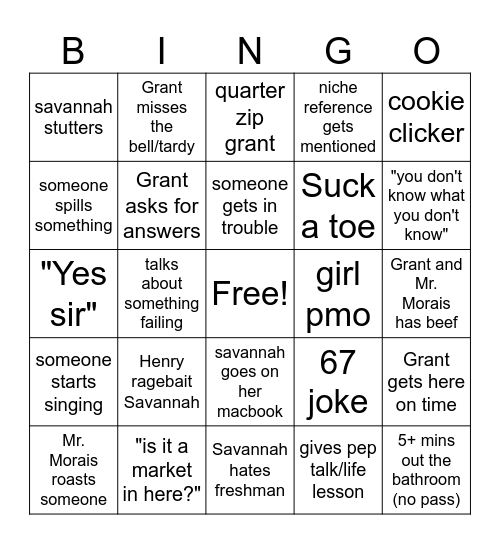 Math Class Bingo Card