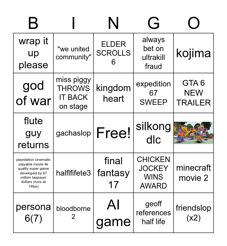 the impossible game awards bingo Card
