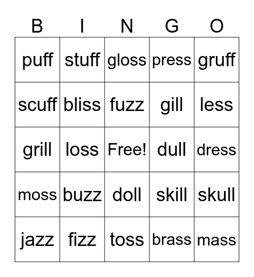 UFLI 42 Bingo Card